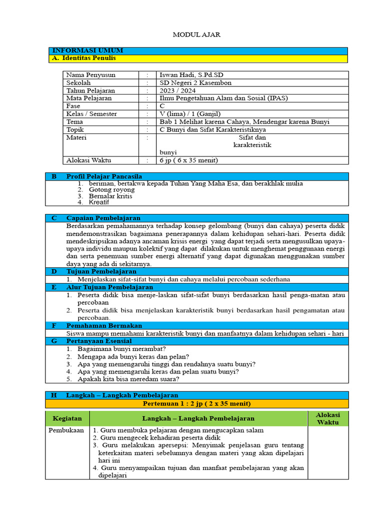 Modul Ajar Ilmu Pengetahuan Alam Dan Sosial (IPAS) - Modul Ajar IPAS Bab 1 Topik C Bunyi Dan ...