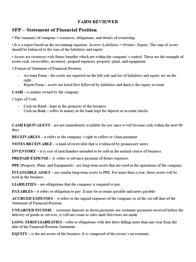 Fabm 2 Reviewer | PDF | Balance Sheet | Equity (Finance)