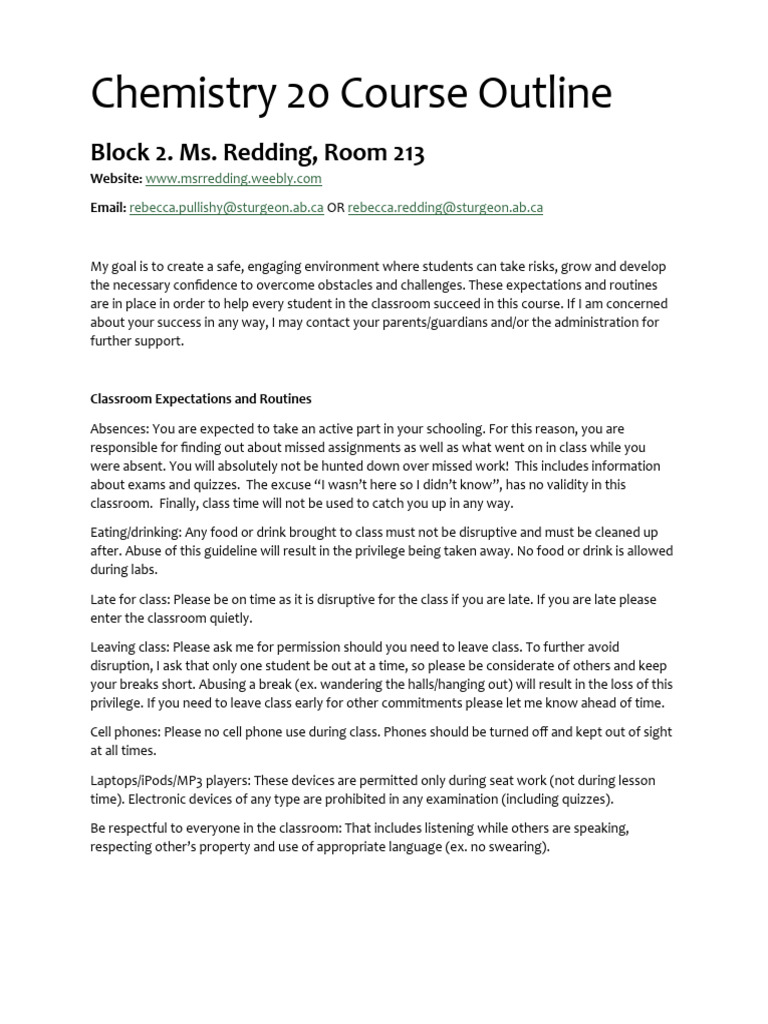 Chemistry 20 Outline 2020 | PDF | Chemistry | Matter