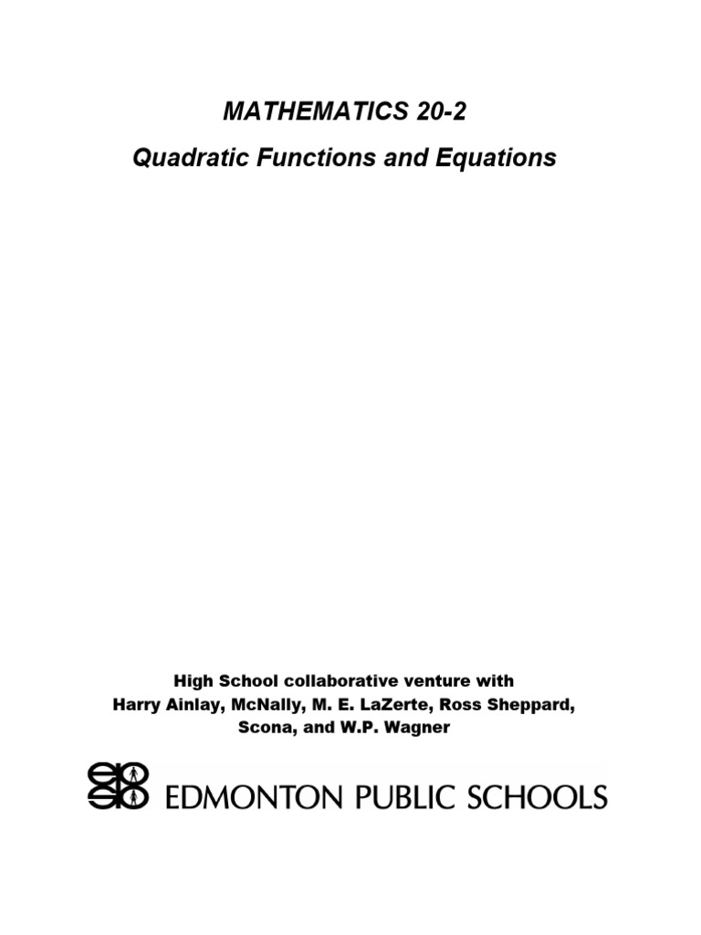 Mathematics 20 2 Quadratic Functions and Equations | PDF | Quadratic Equation | Function ...