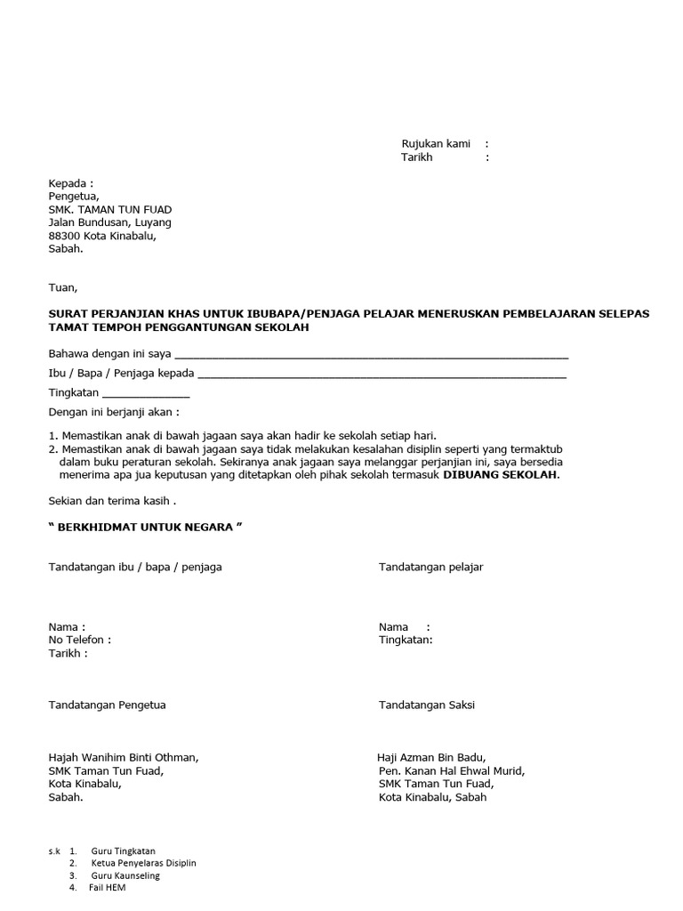 Surat Perjanjian Lepas Gantung Sekolah | PDF