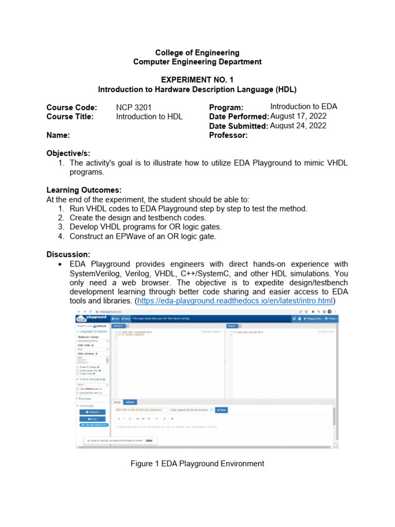 HD Experiment#1 | PDF | Vhdl | Hardware Description Language
