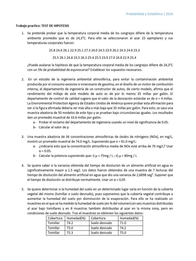 TP Test de Hipótesis | PDF | Muestreo (Estadísticas)