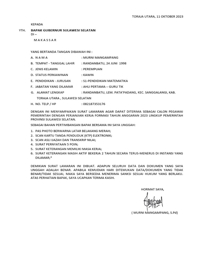 Format Surat Lamaran MURNI CPPPK® 2023 | PDF