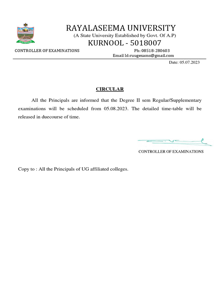 Rayalaseema Univ Degree Exam Notice | PDF