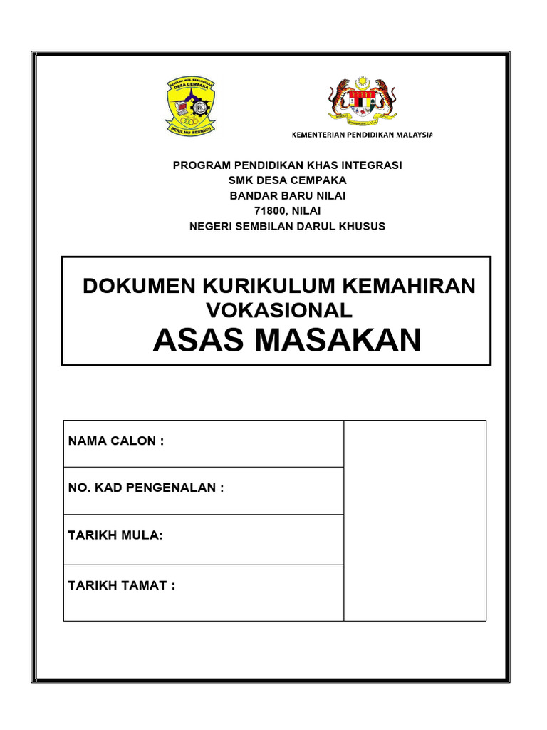 Modul Asas Masakan Pendidikan Khas | PDF