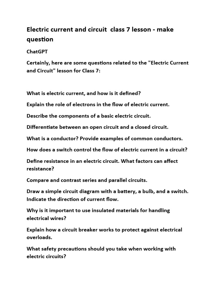 Electric Current and Circuit Class 7 Lesson | PDF | Electric Current | Electrical Resistance And ...
