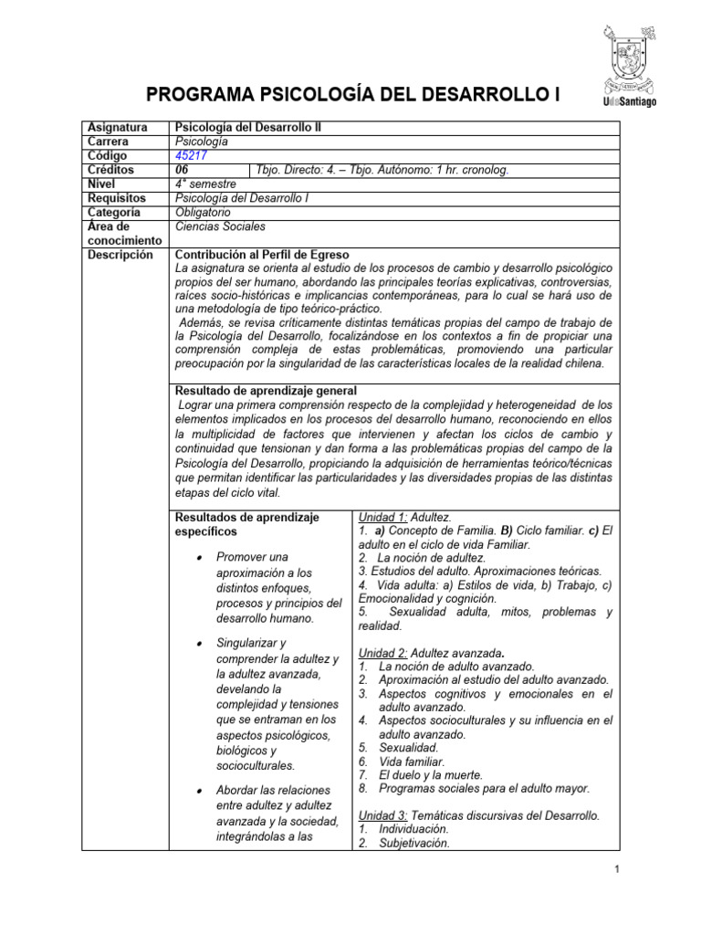 Programa Psicología Del Desarrollo II | PDF | Sicología | Adultos