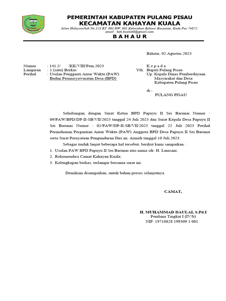 Surat Keluar PAW BPD | PDF