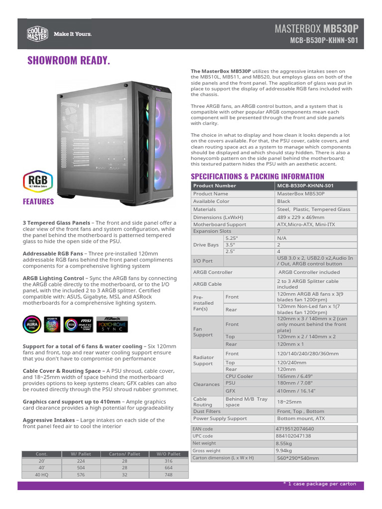 MasterBox-MB530P Product Sheet | PDF | Computer Hardware | Office Equipment