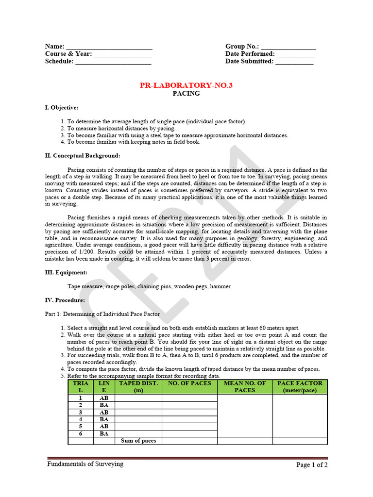 Fundamentals of Surveying PR Laboratory No.3 | PDF | Surveying | Science