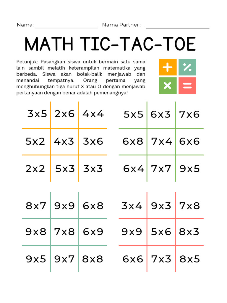 Math Tic Tac Toe | PDF