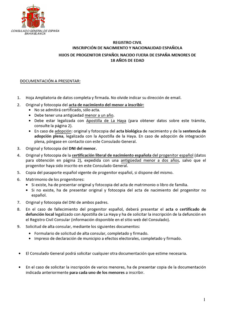 Menores de Edad. Instrucciones y Formulario | PDF | Certificado de nacimiento | Gobierno y ...