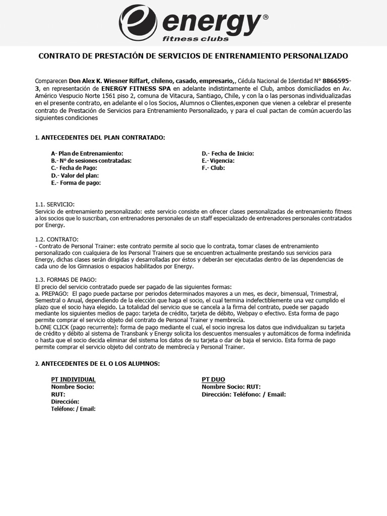 Contrato Entrenamiento Personalizado | PDF | Tarjeta de crédito ...