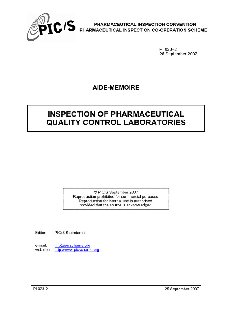PI 023 2-Inspection of Pharmaceutical Quality Control Laboratories ... PI 023 2-Inspection of Pharmaceutical Quality Control Laboratories ...