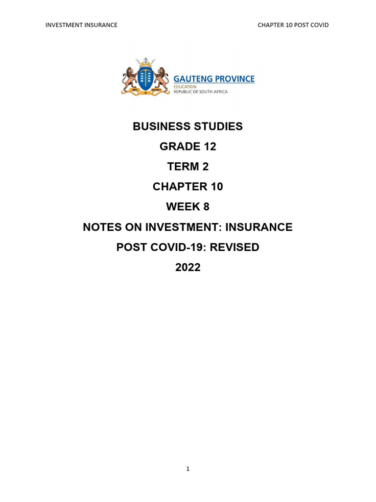 2022 Revised Chapter 10 Post-Covid19 BSTD Grade 12 Notes On Investment ...