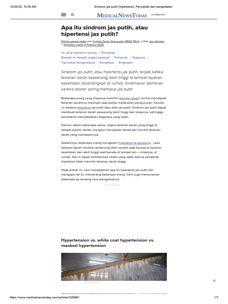 Sindrom Jas Putih (Hipertensi) - Penyebab Dan Pengobatan | PDF