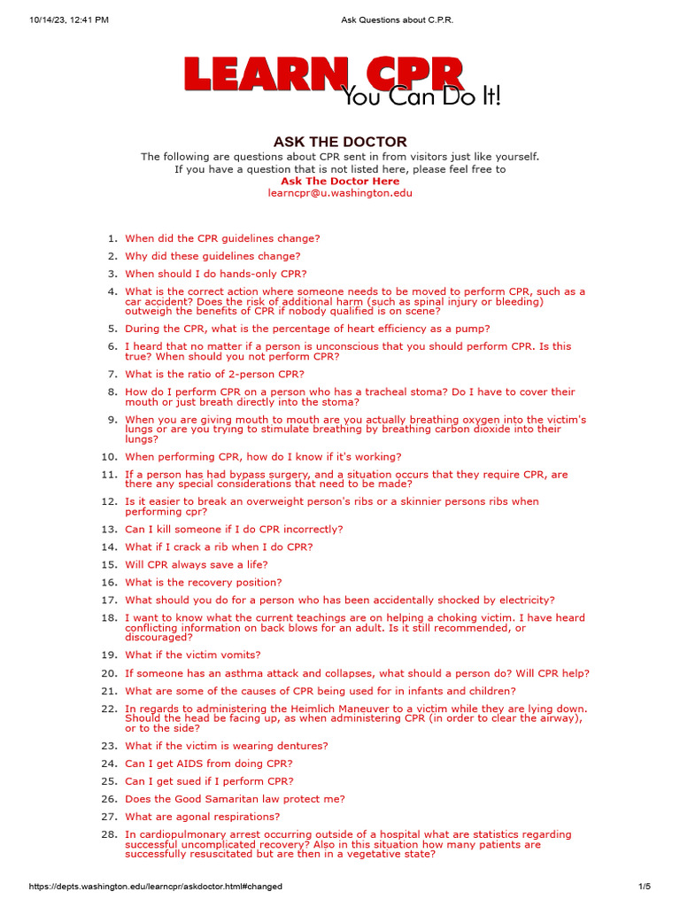 Ask Questions About C.P.R | PDF | Cardiopulmonary Resuscitation ...