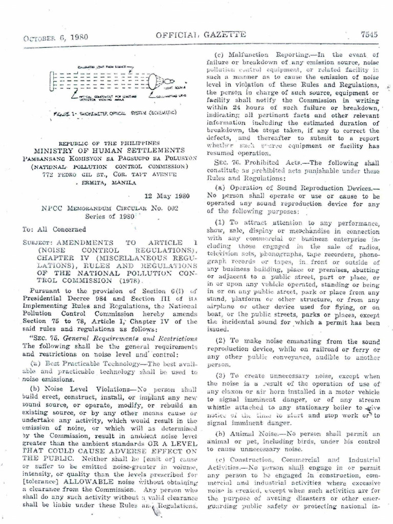 NPCC MCN. 002 s1980 Noise Control Regulations Amendments | PDF