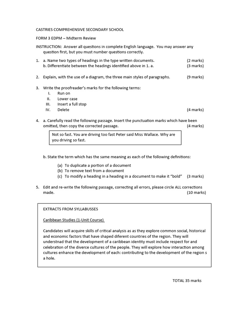 EDPM Form 3 - Midterm Exam March 2021 (1) | PDF | Paragraph | Proofreading