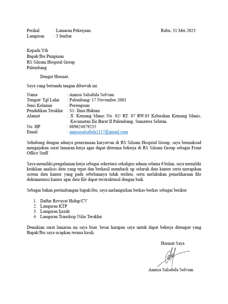 Surat Lamaran Annisa | PDF