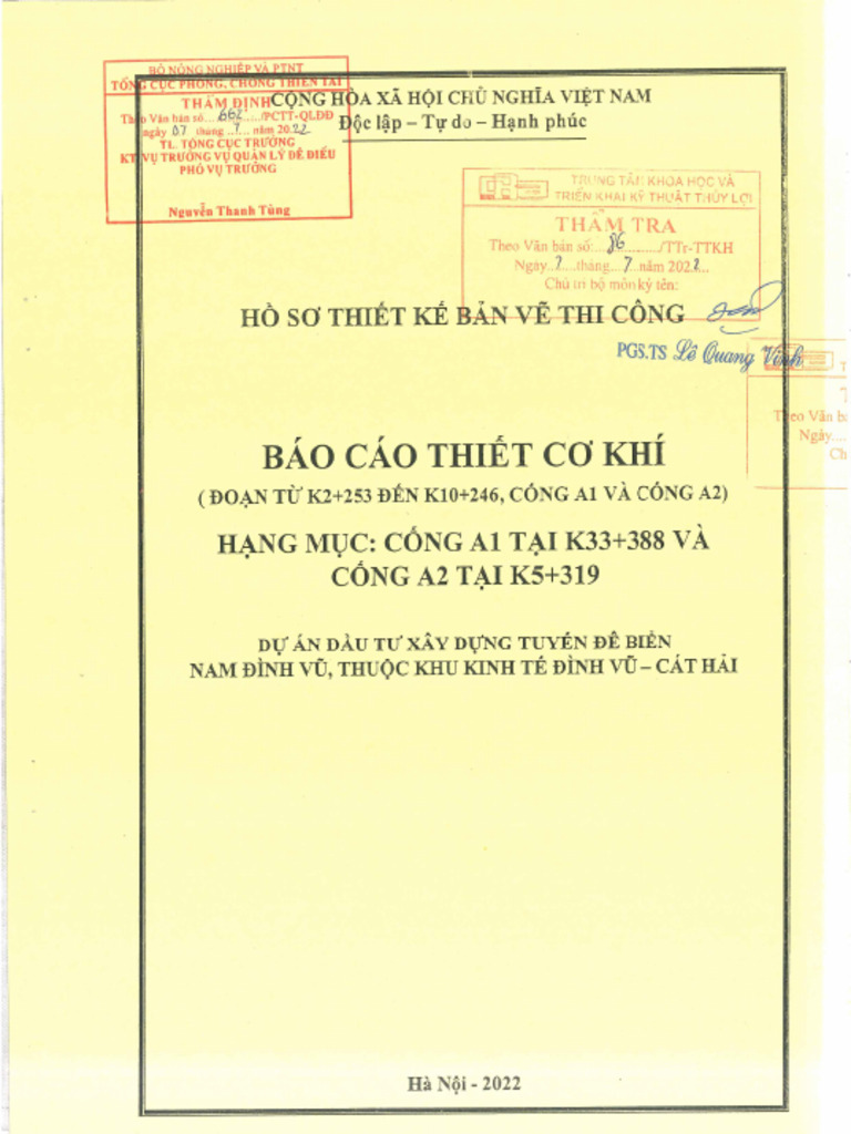 BC thiết kế cơ khí Cống A1+A2 | PDF