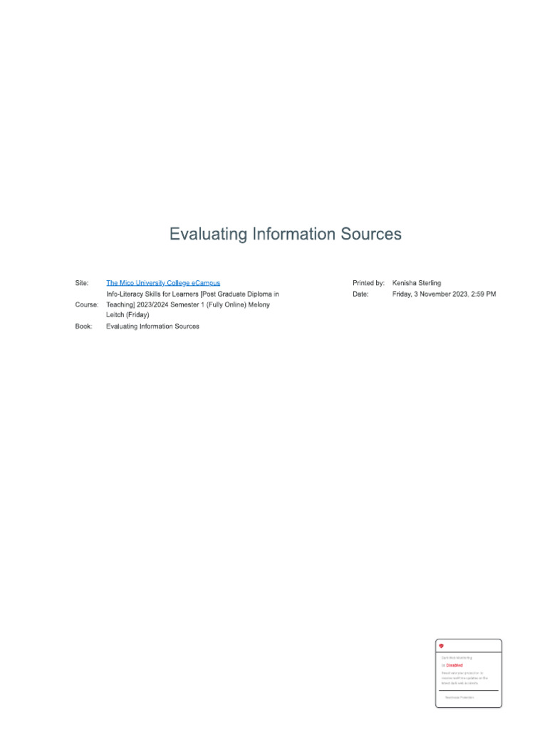 Evaluating Information Sources | PDF