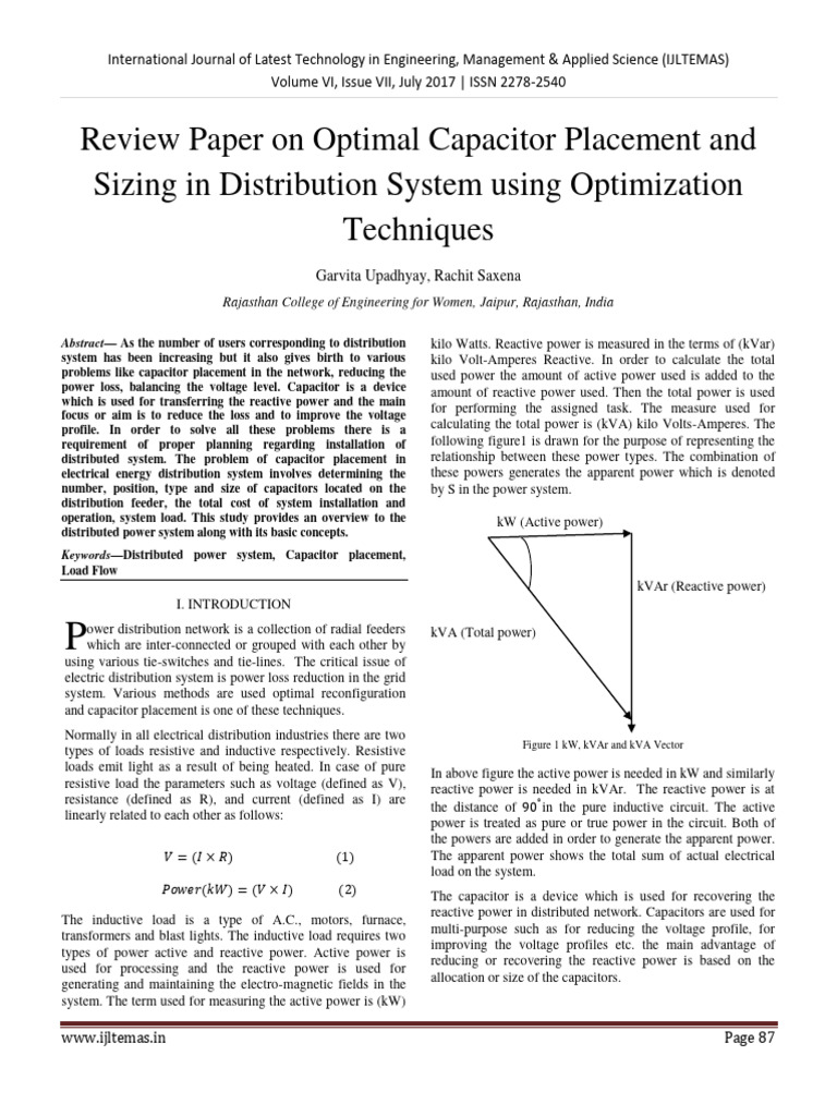 Review Paper On Optimal Capacitor Placem Pdf Ac Power Electric Power Distribution