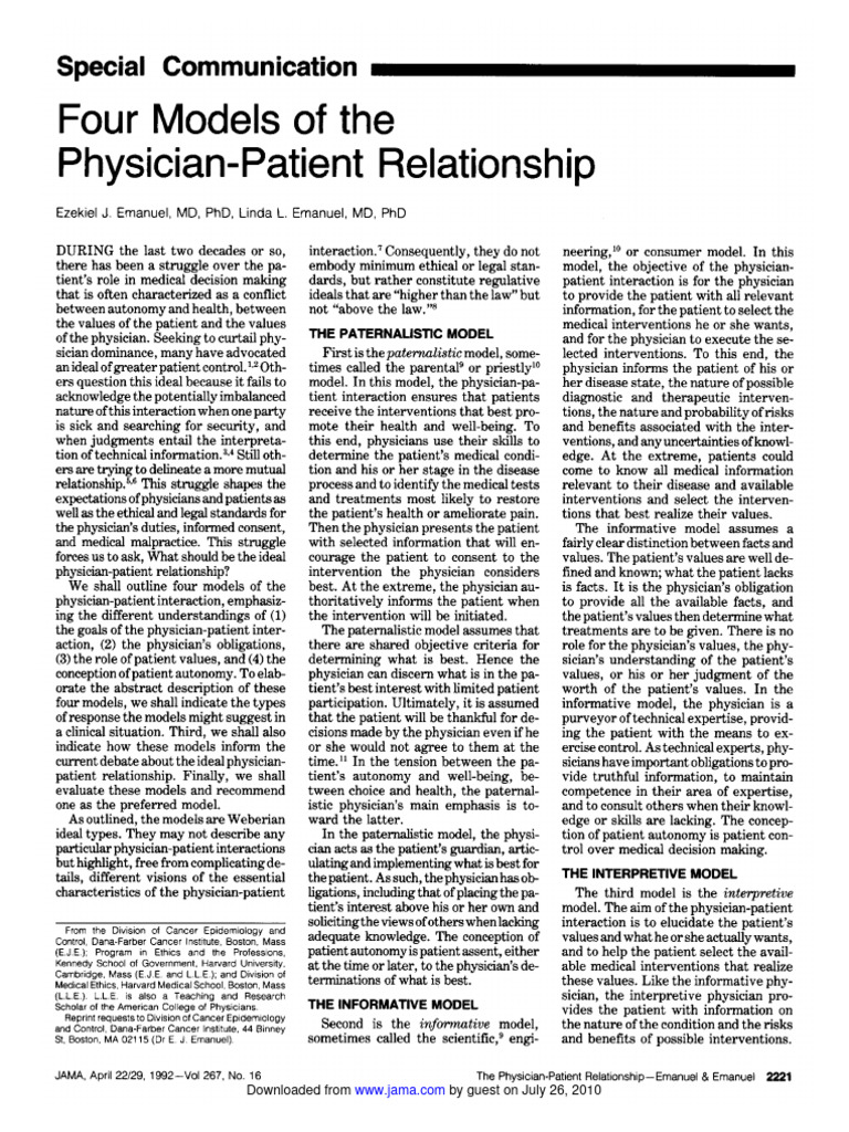 Cuatro Modelos de La Relación Médico-Paciente | PDF | Autonomy | Breast Cancer