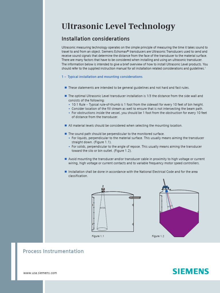 Installing Ultrasonic Level Sensors | PDF | Ultrasound | Electrical Components