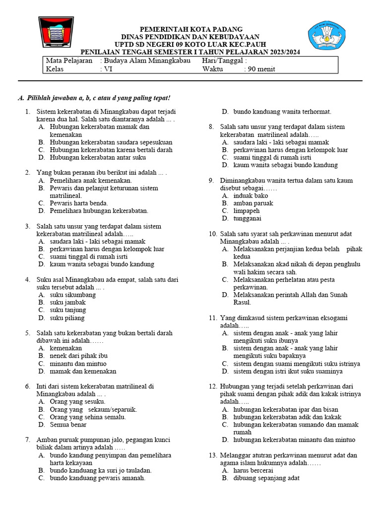 SOAL PTS 1 BAM High | PDF | Ilmu Sosial