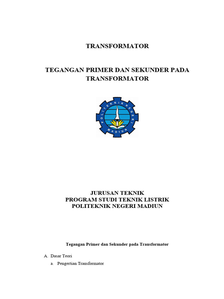 PR 1 Trafo Tegangan Primer Dan Sekunder PD Trafo | PDF