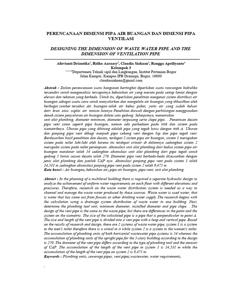 Perencanaan Dimensi Pipa Air Buangan Dan | PDF