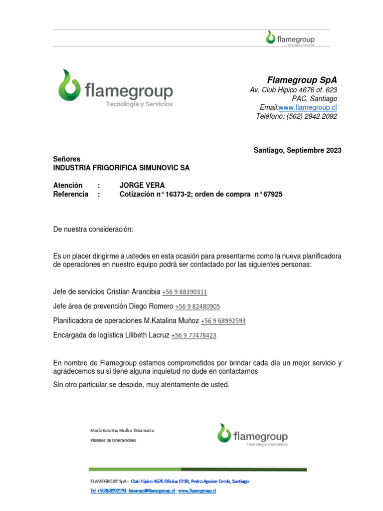 Carta Presentacion Equipo Flamegroup | PDF