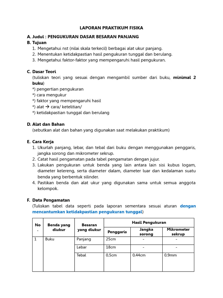 Format Laprak Pengukuran Kelas X | PDF