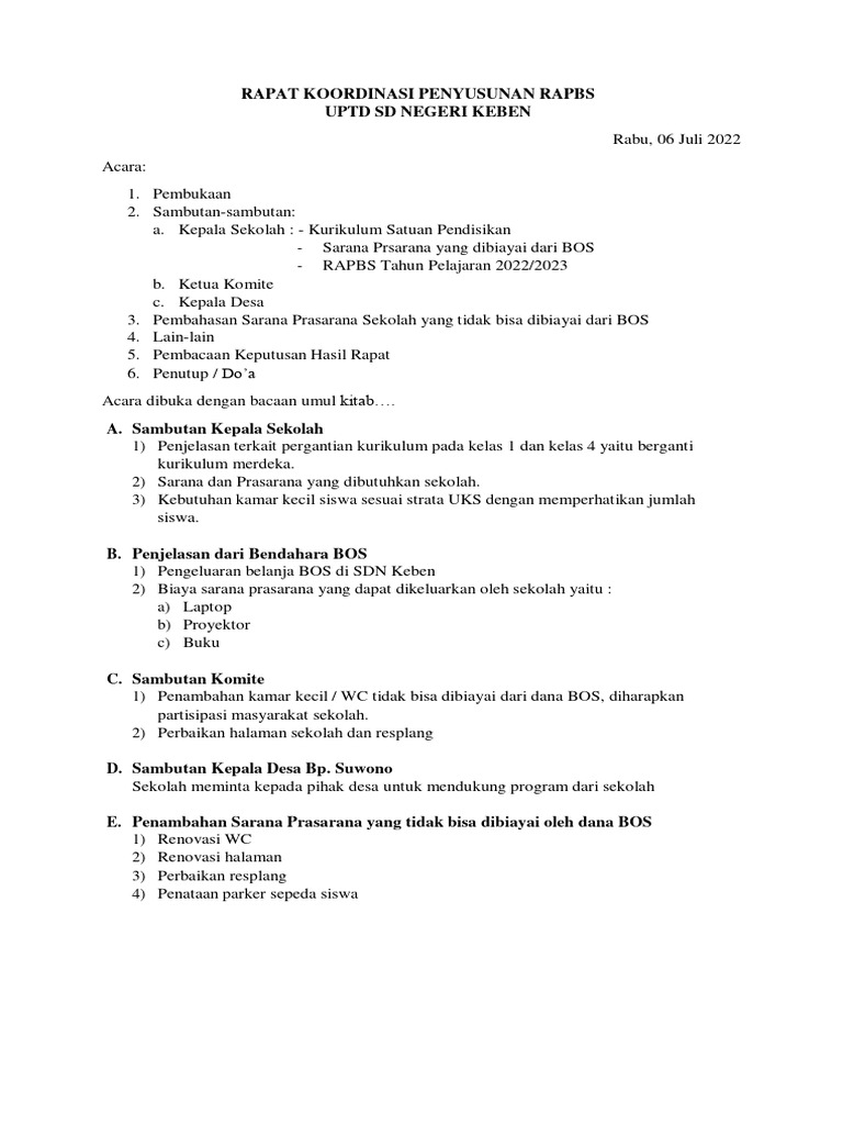 Rapat Koordinasi Penyusunan Rapbs | PDF | Sains & Matematika