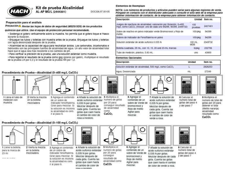 Guía Alcalinidad Kit HACH (Español) | Descargar gratis PDF | Valoración ...
