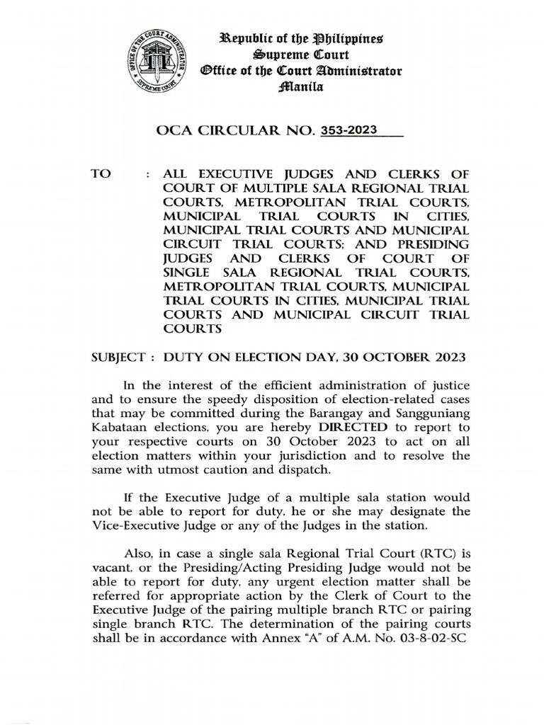 OCA Circular No. 353 2023 | Download Free PDF | Government | Judiciaries