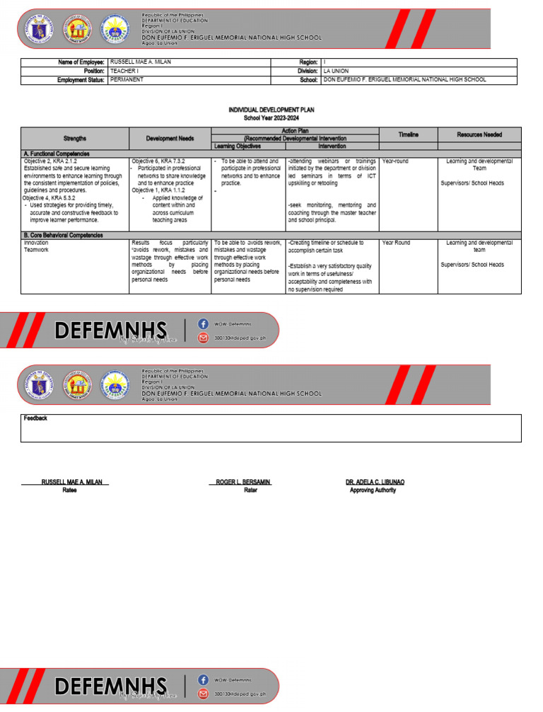 Individual Development Plan 2023-2024 | PDF | Learning | Mentorship