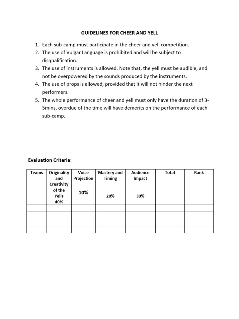 Guidelines For Cheer and Yell | PDF
