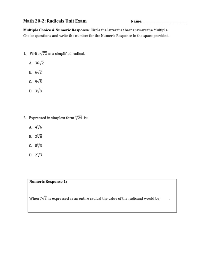 Radical Exam 2017 | PDF | Square Root | Applied Mathematics