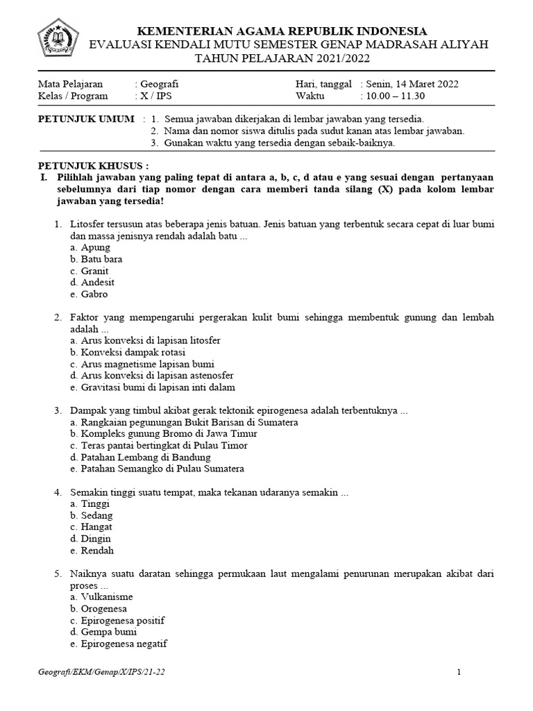 Soal Geografi X Ips-1 | PDF