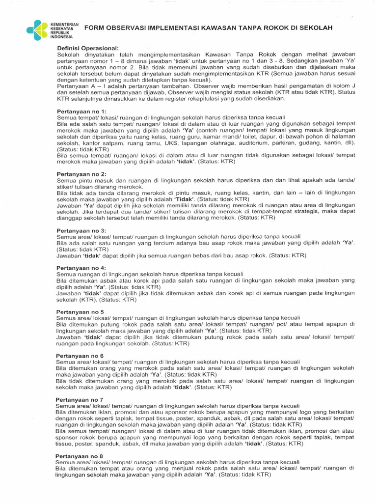 Belakang - Form Observasi Implementasi KTR Di Sekolah | PDF