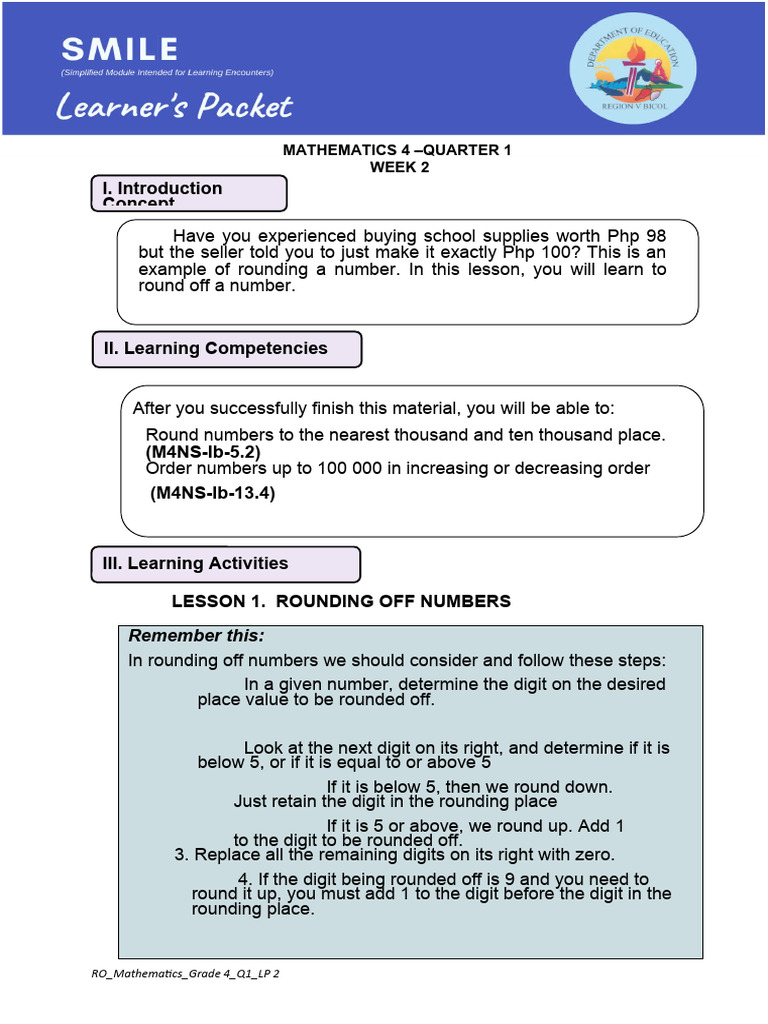 SLP-G4-Q1-W2 | PDF | Rounding | Mathematics