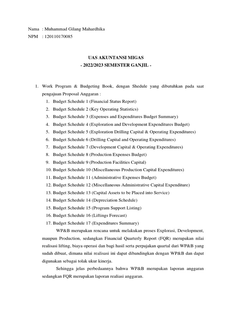 Akuntansi Migas - UAS | PDF