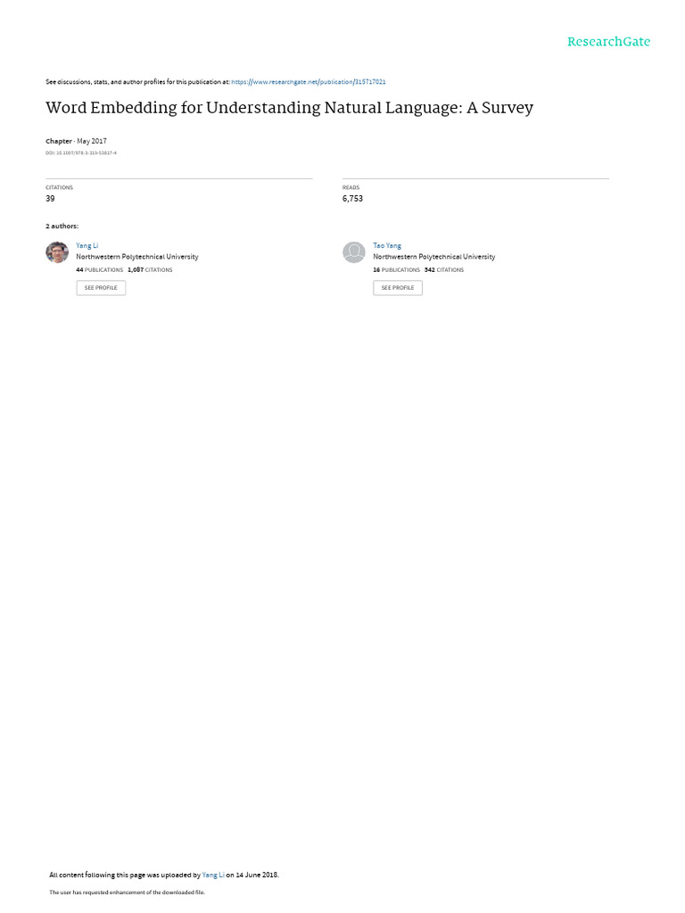 Word Embedding For Understanding Natural Language: A Survey: Yang Li Tao Yang | PDF | Artificial ...