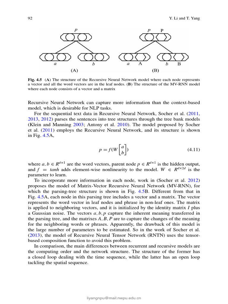 92 Y. Li and T. Yang: Fig. 4.5 (A) The Structure of The Recursive Neural Network Model Where ...
