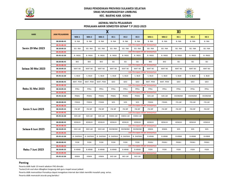 Jadual Pas Genap 2022-2023 | PDF