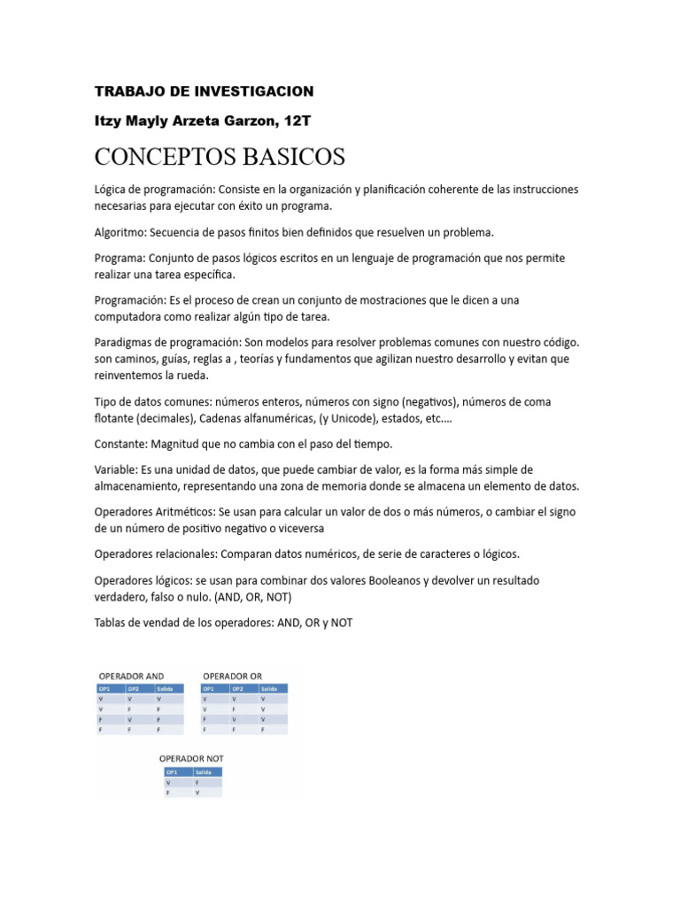 Trabajo de Investigacion, 12t, Conceptos Basicos | PDF