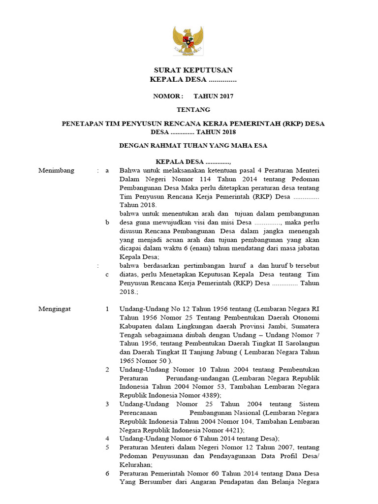 SK Tim Penyusun RKP Desa | PDF